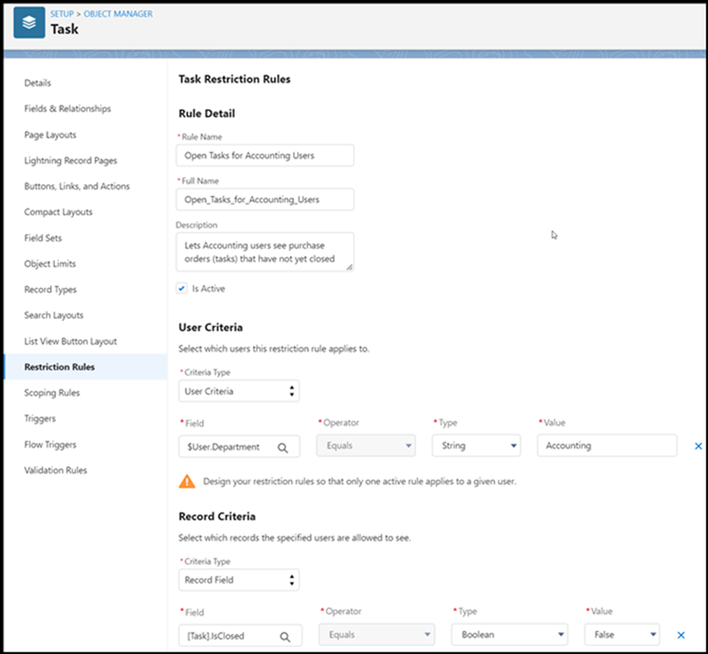 Create a Restriction Rule | Salesforce Security Guide | Salesforce Developers