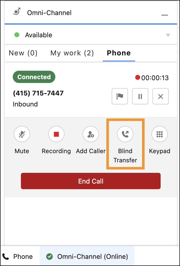 Perform a Blind Transfer | Service Cloud Voice for Partner Telephony ...