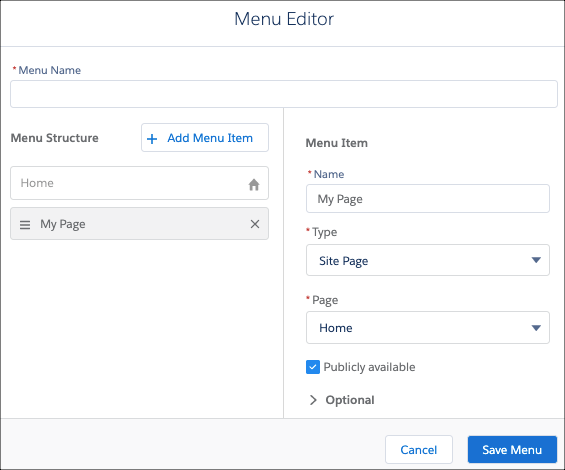 Set Up a Navigation Menu Using Apex | LWR Sites for Experience Cloud ...