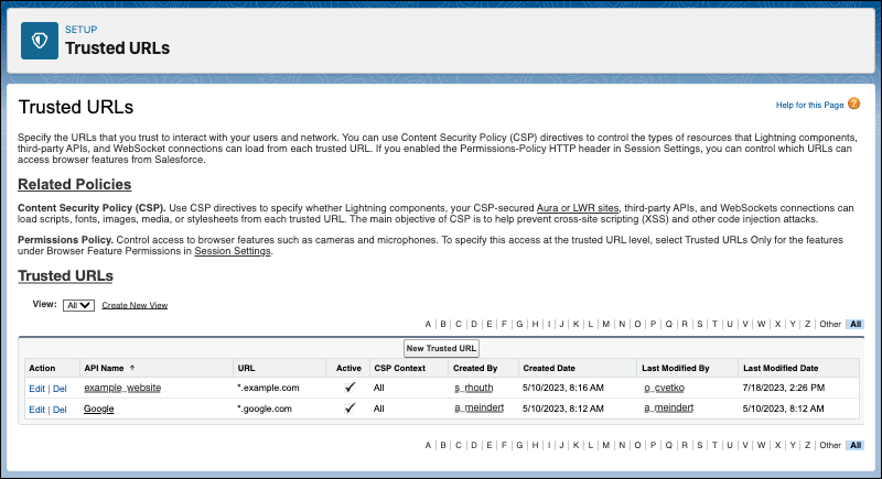 Manage Trusted URLs | Lightning Aura Components Developer Guide | Salesforce Developers