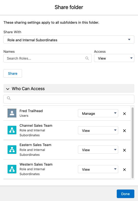 Share folder options