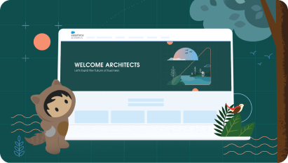 A Trailhead character, Astro is pointing to a laptop screen with a ...